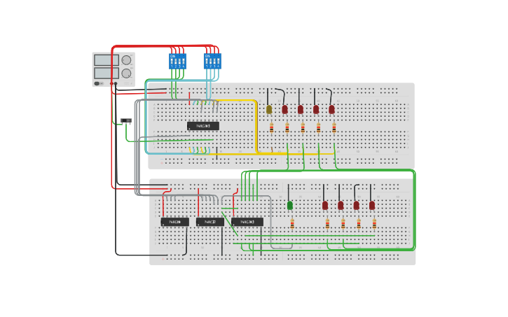 Circuit design final 4 bit binary adder and bcd adder | Tinkercad