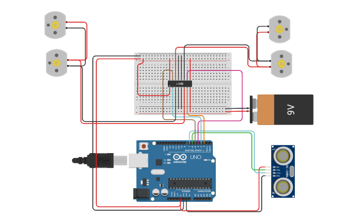 Circuit design Circuit Class 13- Obstacle Avoidance Robot Car - Tinkercad