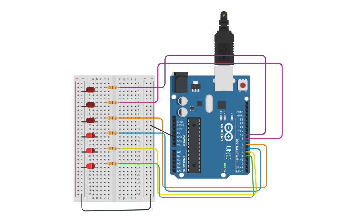 Circuit design Multiples LED - Tinkercad
