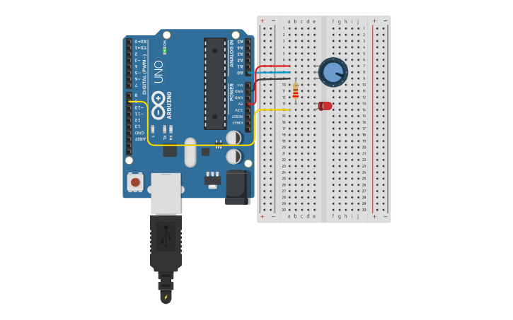 Circuit design Potentiometer + fade LED - Tinkercad