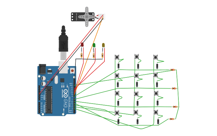 Circuit design Door lock using push buttons - Tinkercad