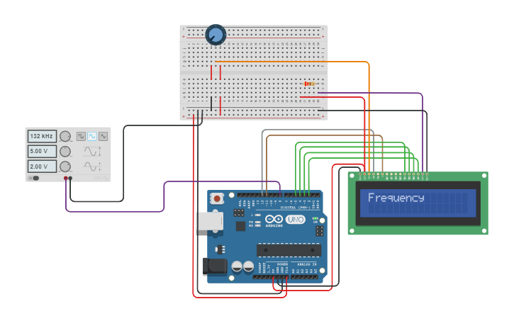 Circuit design Frequency meter | Tinkercad