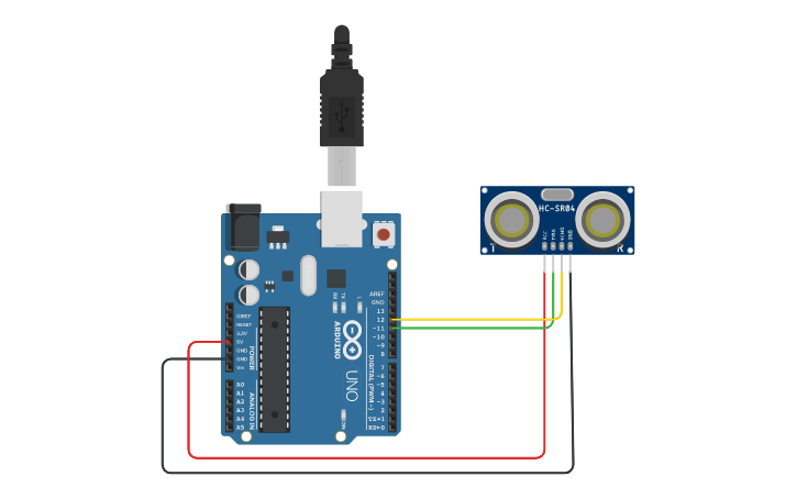 Circuit design Ultrasonic Sensor - Tinkercad