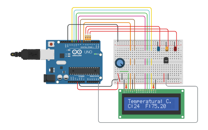 Circuit design Practica3-SensorTemperatura - Tinkercad