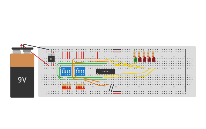 Circuit design 4Bit Adder | Tinkercad