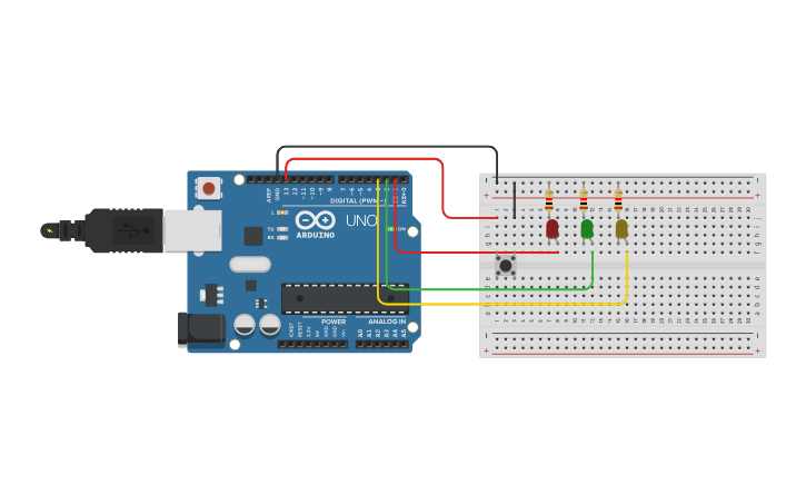 Circuit design Push button traffic - Tinkercad