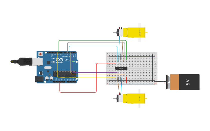 Circuit design Tarefa 6 - L293D com 2 motores | Tinkercad