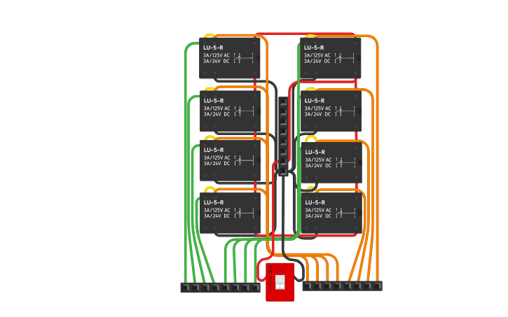 Circuit design 8bit relay memory v2 - Tinkercad