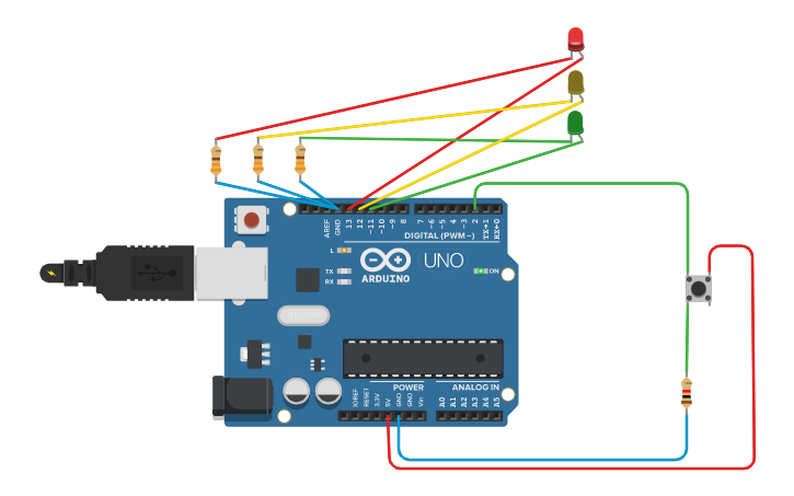 Circuit design semaforo 3 if | Tinkercad