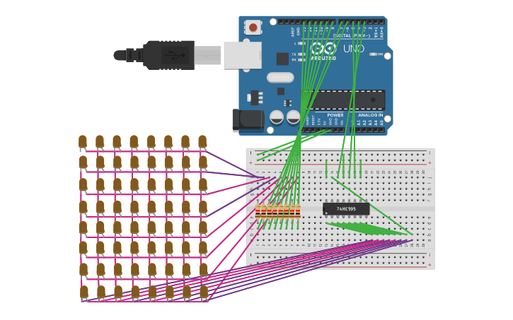 Circuit design LED MATRIX - Tinkercad