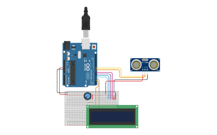 Circuit Design Simple Ultrasonic Distance With Lcd Display Tinkercad
