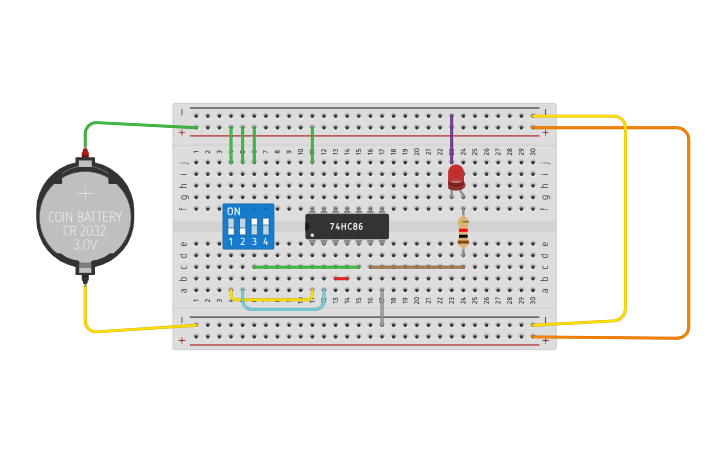 Circuit design XOR 3 INPUT DARI 2 INPUT - Tinkercad