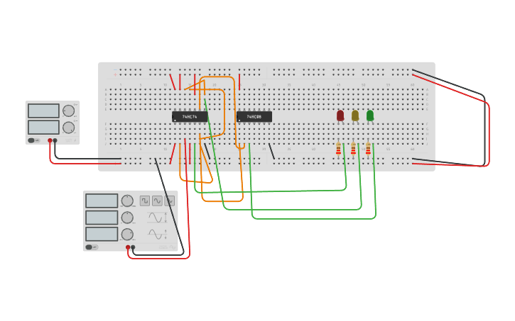 Circuit design Traffic light design implementation of shift register - Tinkercad