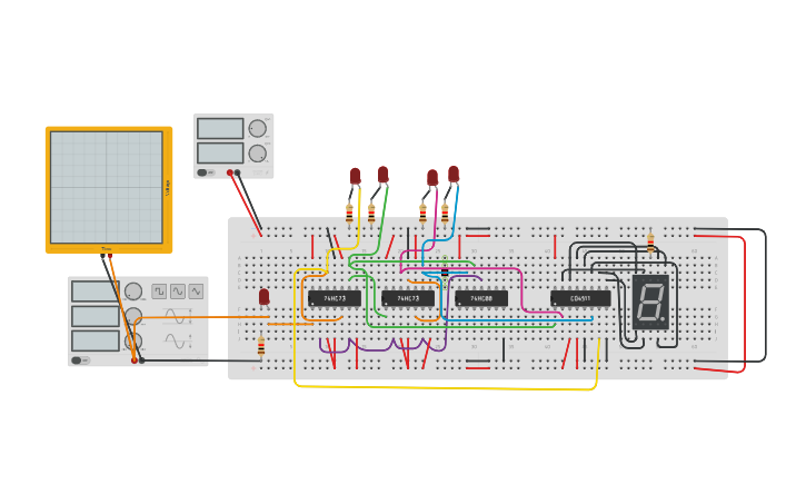 Circuit design BCD counter using JK flip flop - Tinkercad