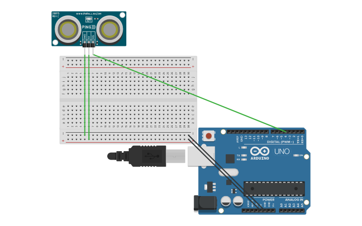 Circuit design 405-7 ultrasonic rangefinder | Tinkercad