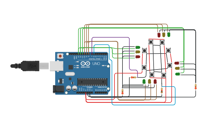 Circuit design Proyecto Semaforo - Tinkercad