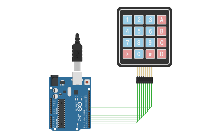 Circuit design Keypad key to Serial Monitor - Tinkercad