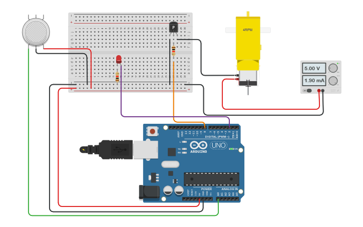 Circuit design Detector de gas - Tinkercad