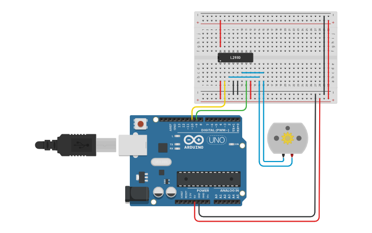 Circuit design Motor DC con PWM + L293D | Tinkercad