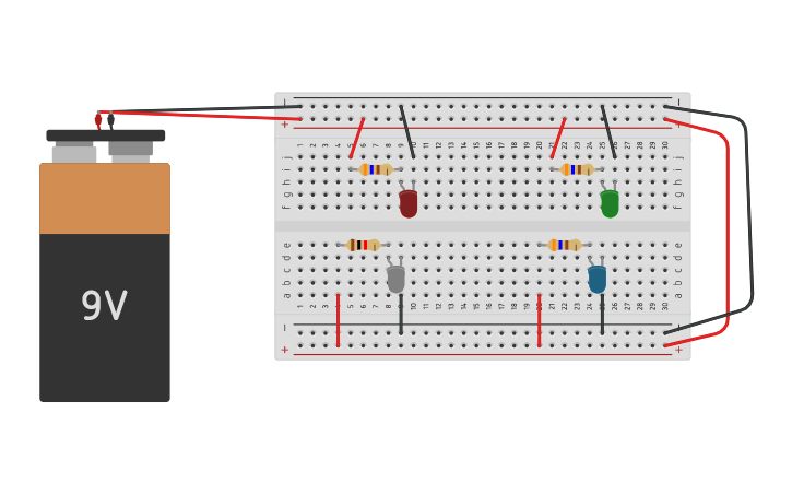 Circuit design 4 Led Circuit - Tinkercad