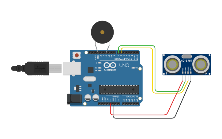 Circuit design Ультразвуковой датчик - Tinkercad