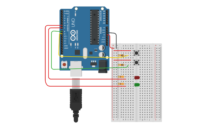 Circuit design Two buttons SOG | Tinkercad