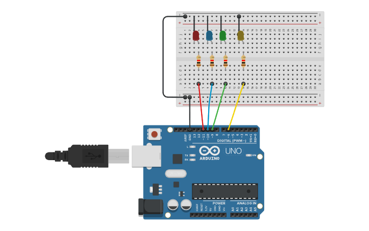 Circuit design Arduino R3 (LED analogicas) - Tinkercad