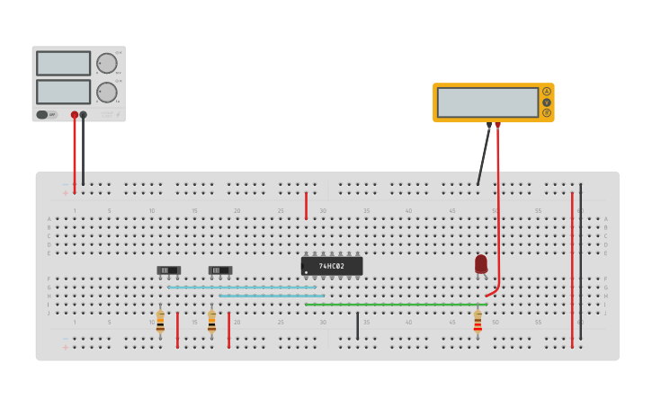 Circuit design Multiplayer game trigger using NOR gate - Tinkercad