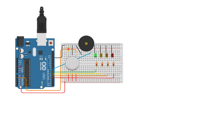 Circuit design Sensor de Gas | Tinkercad