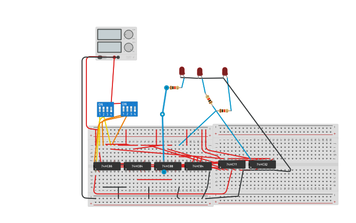 Circuit design 3 BIT COMPARATOR - Tinkercad