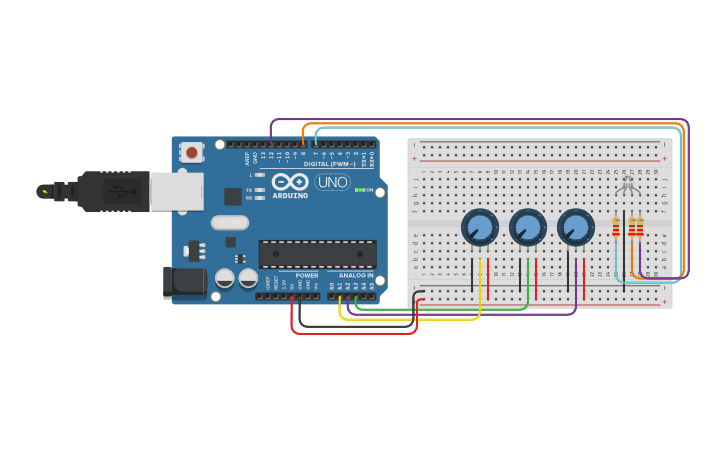 Circuit design Potenciómetro con led Rgb | Tinkercad