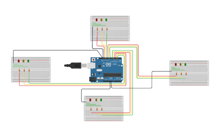 Circuit design 4 Way Traffic Control | Tinkercad