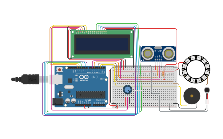 Circuit Design Social Distancing Indicator With Alarming System Tinkercad