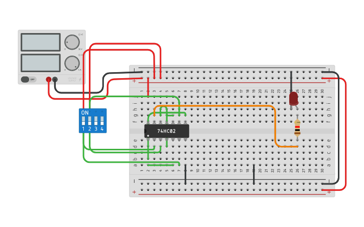 Circuit design XNOR USING NOR GATE - Tinkercad