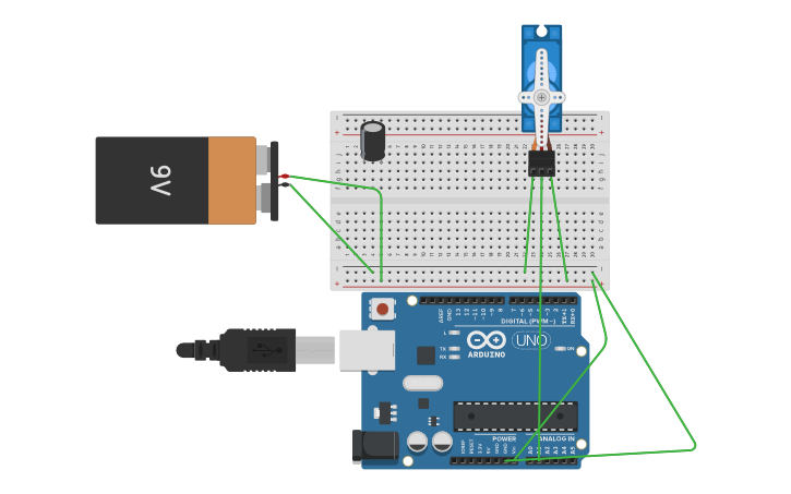 Circuit design servos - Tinkercad