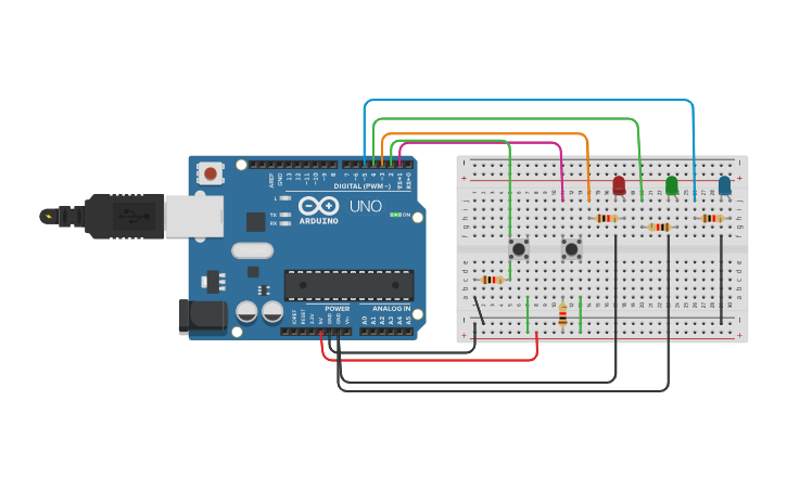 Circuit design Entradas y salidas digitales | Tinkercad