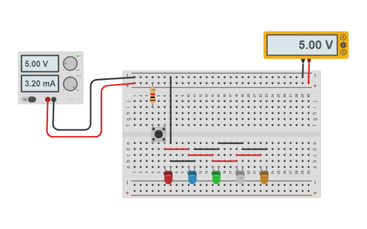 Circuit design Circuito 2: acionamento de leds em paralelo | Tinkercad