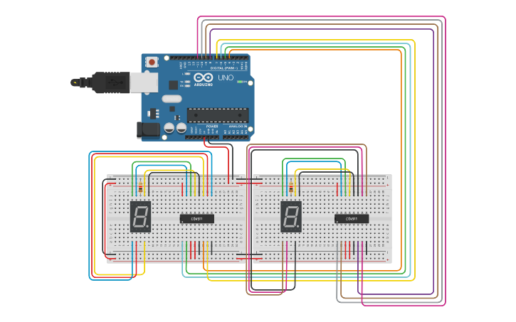 Circuit design Projeto Contador 0 a 99 | Tinkercad