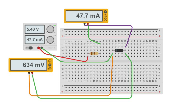 Circuit design Statik Dioda pada Bias Forward - Tinkercad