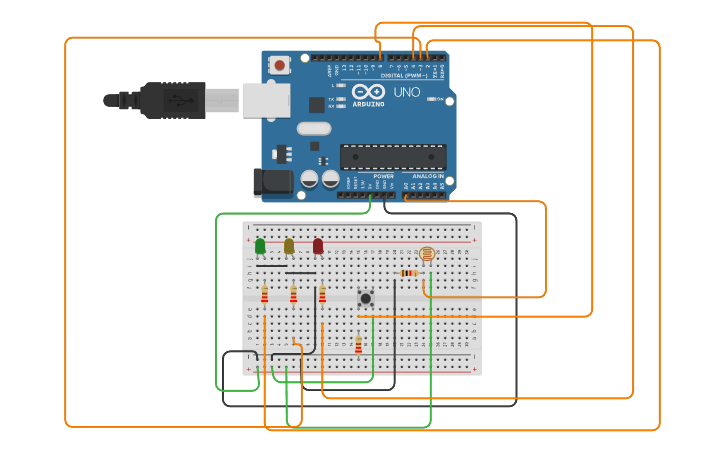 Circuit design Traffic light controller - Tinkercad