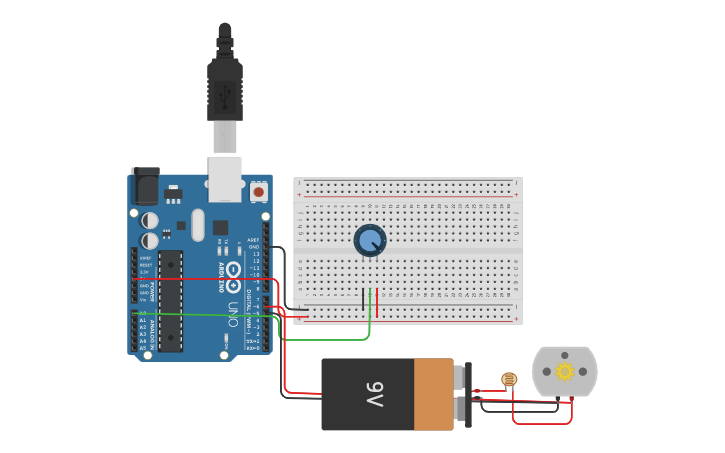 Circuit design motor DC poten. - Tinkercad