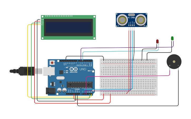 Circuit design Alat Sensor Jarak - Tinkercad Circuit design Alat Sensor Jarak - Tinkercad