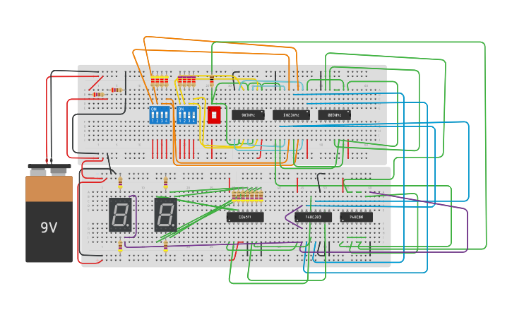 Circuit design Bcd Adder & Subtractor - Tinkercad
