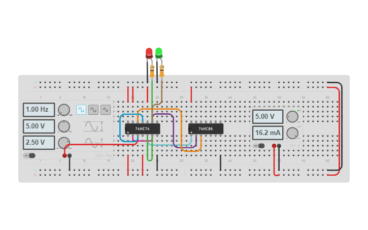 Circuit design 2-bits D Flip Flop - Tinkercad