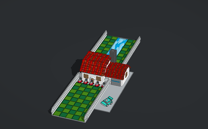 3D design PVZ House + Lawn + Lawnmowers - Tinkercad