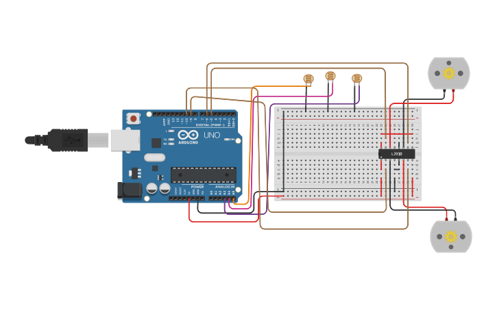 Circuit design Line Following Robot - Tinkercad