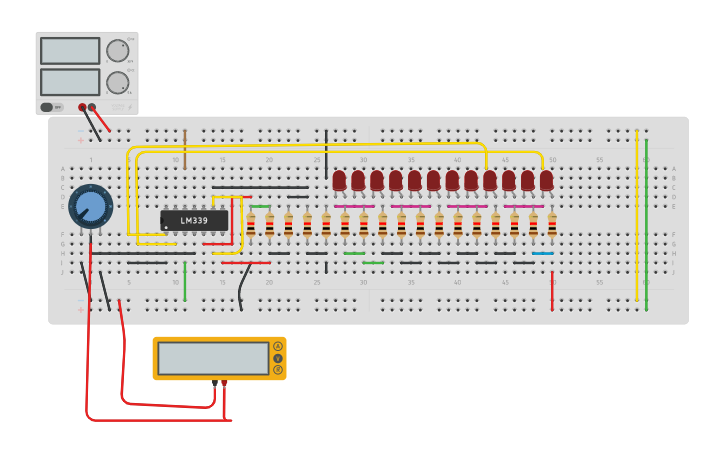 Circuit design control multiple LEDS using LM339IC | Tinkercad