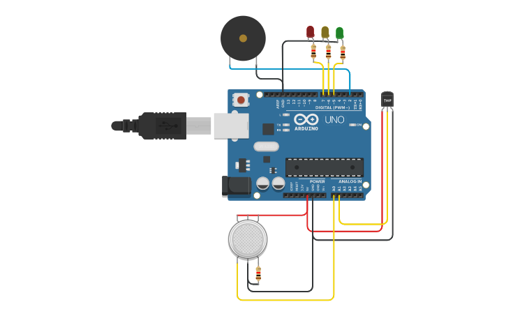 Circuit design UAS Sensor Suhu & Gas | Tinkercad
