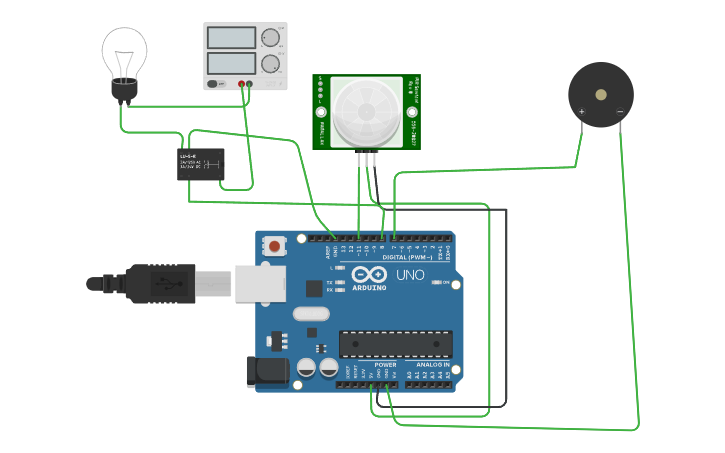 Circuit design HOME AUTOMATION USING PIR SENSOR - Tinkercad