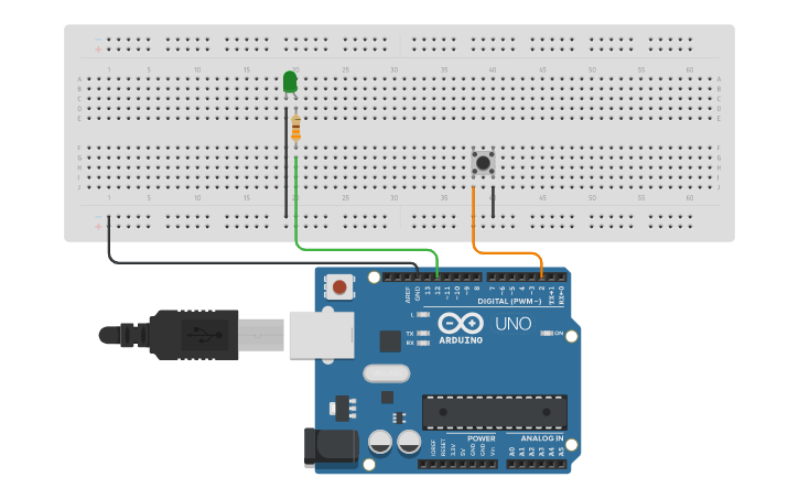 Circuit design Pulsador y Led - Tinkercad